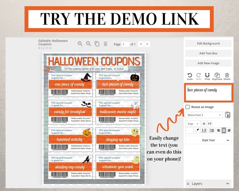 Editable Halloween Coupons Printable Halloween Gift Candy - Etsy