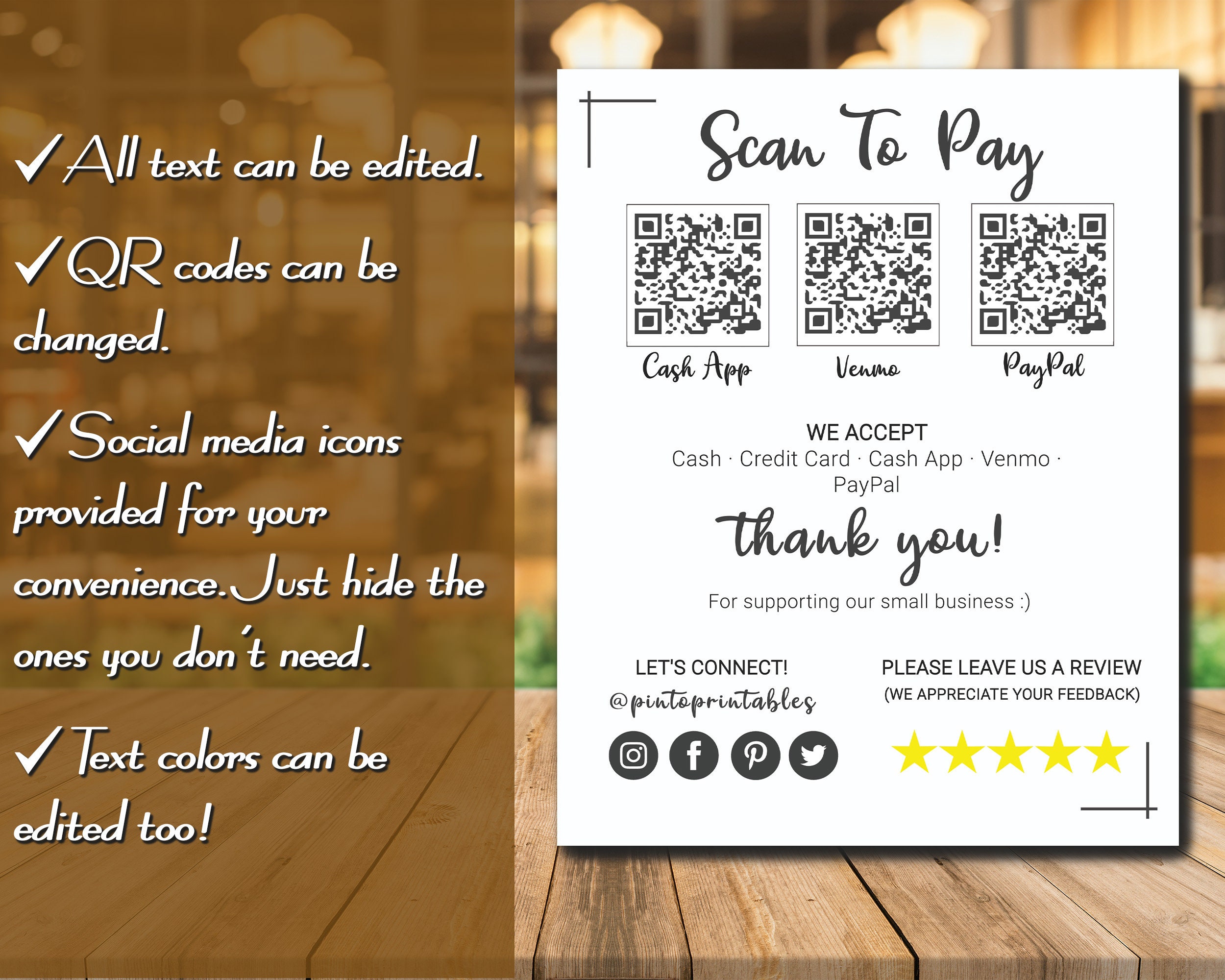 Scan to Pay Template QR Code Template Venmo QR Code Sign - Etsy