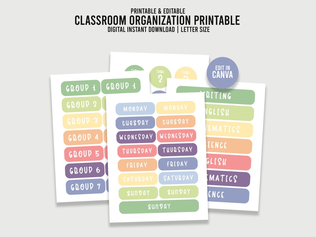 Editable Classroom Organization Printable, Classroom Labels, Elementary ...