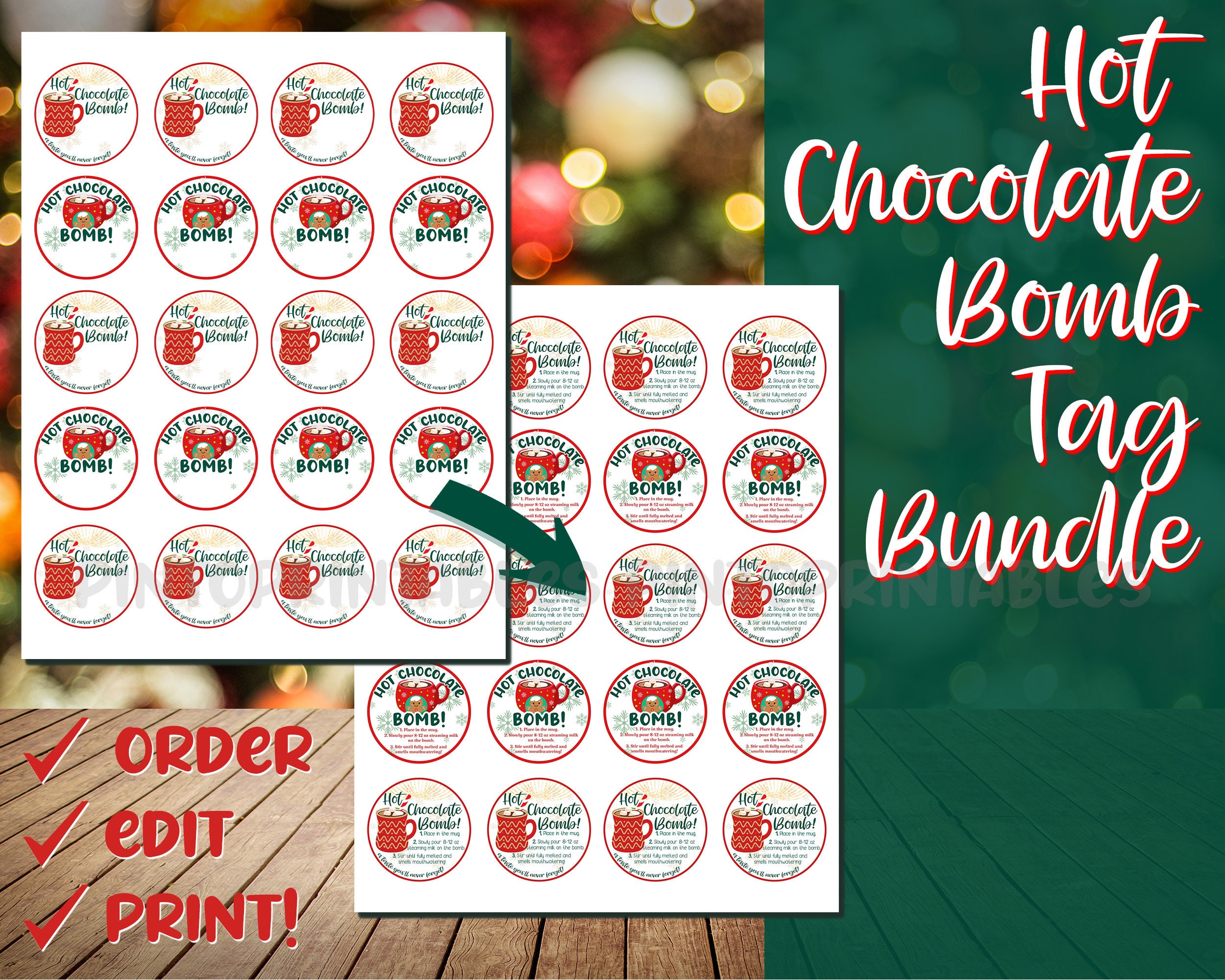 Editable Hot Chocolate Bomb Tags, DIY Hot Chocolate Bomb Printable ...