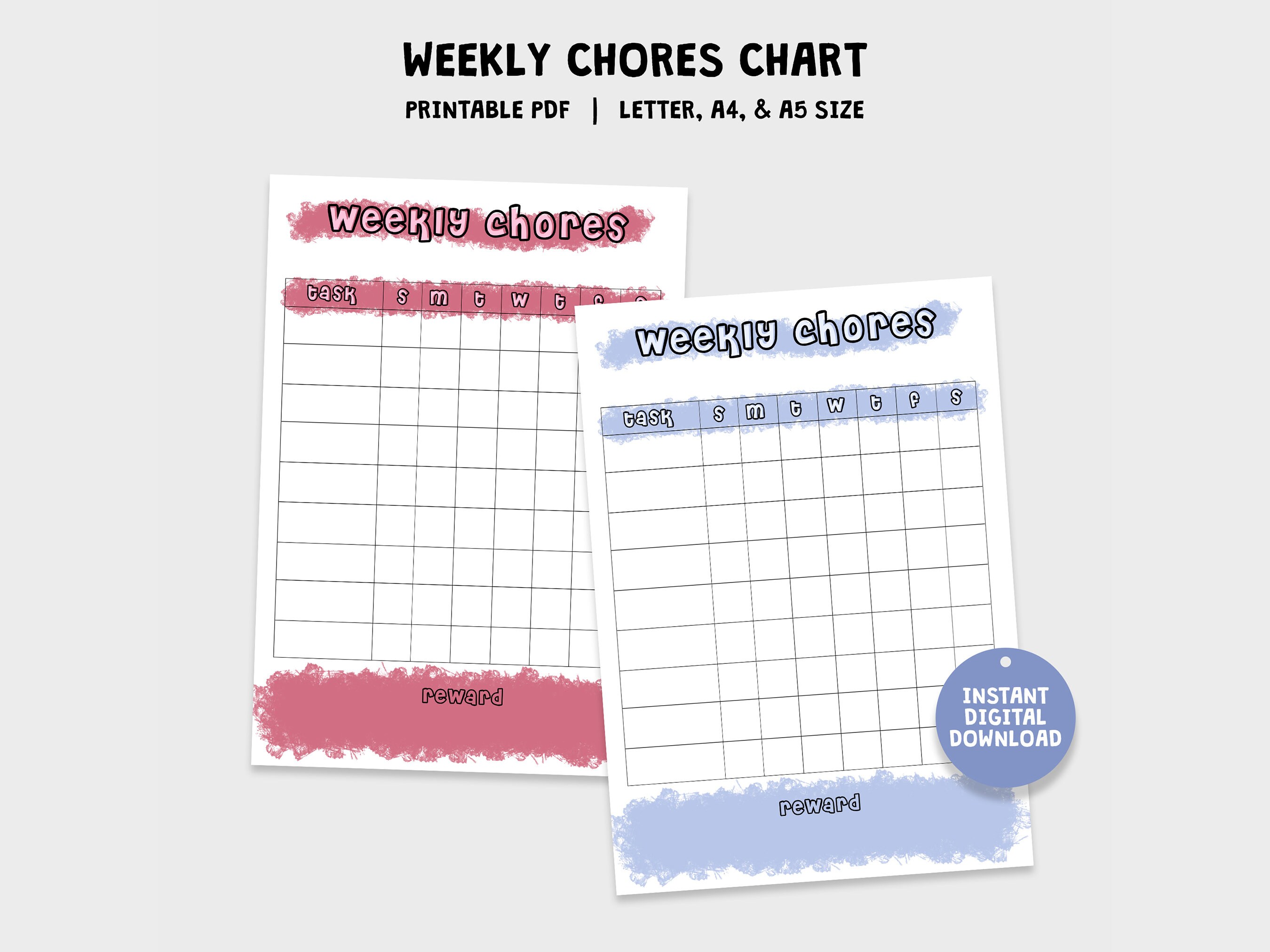 Weekly Chore Charts for Kids, Printable Chore Chart Template, Routine ...