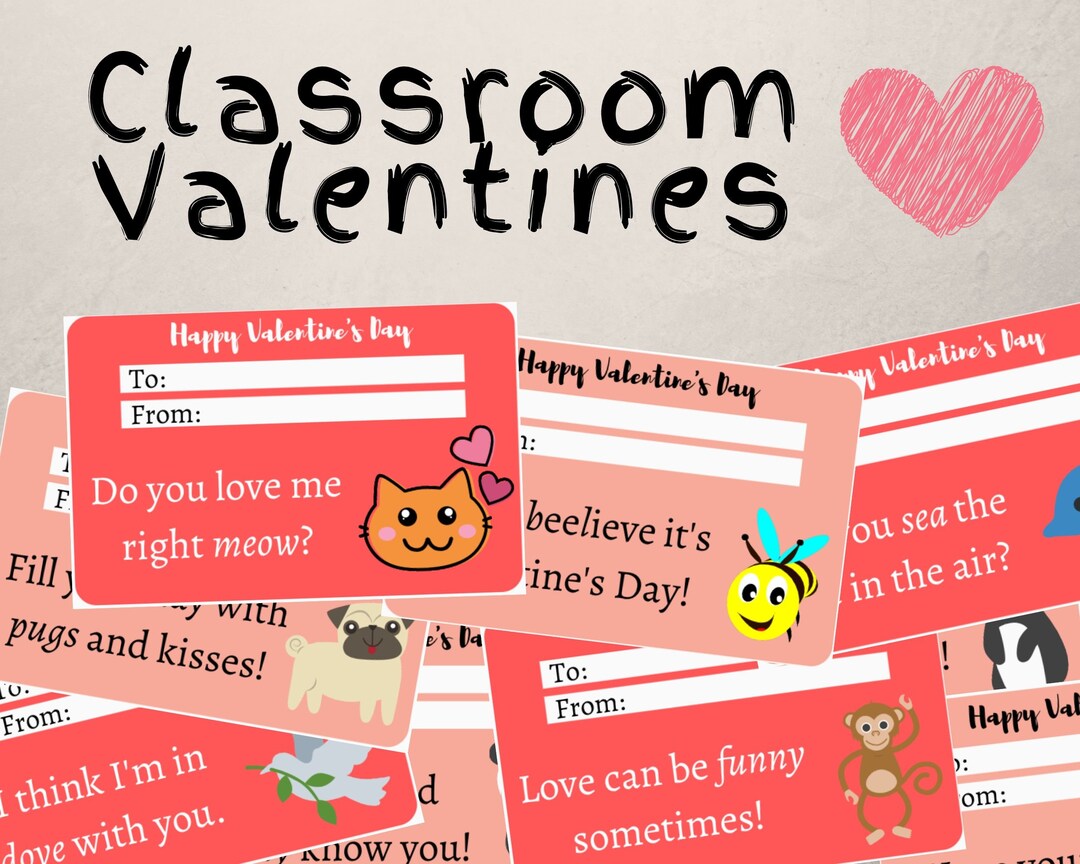 Classroom Valentines, Printable Valentines for the Classroom, Kids ...