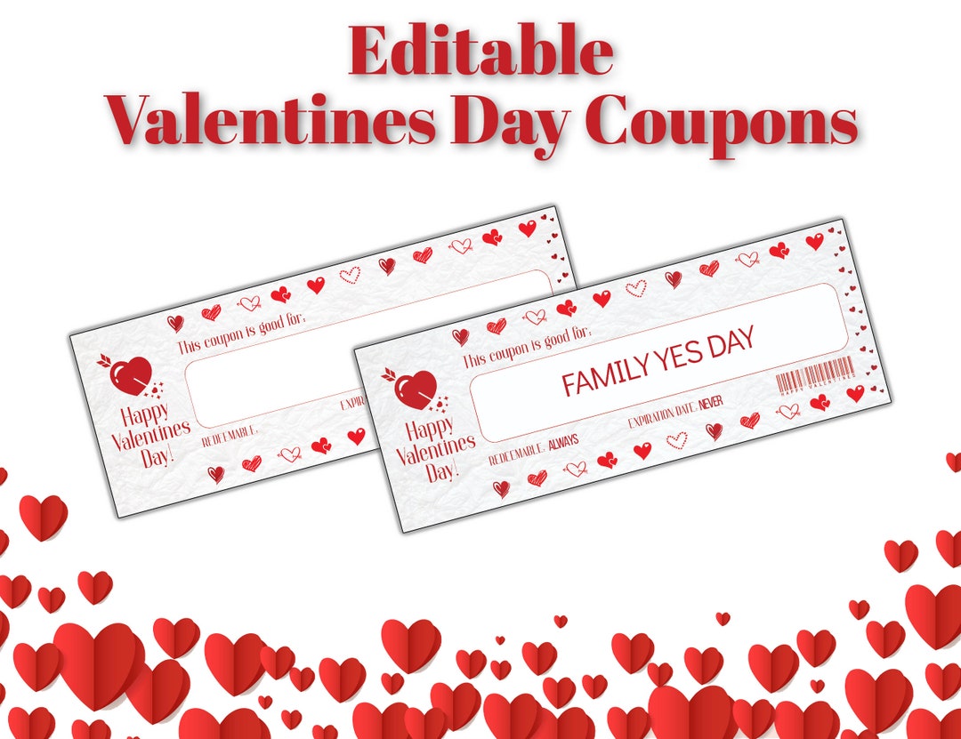 Editable Love Coupons, Valentines Day Coupons, Valentines Day Gift ...