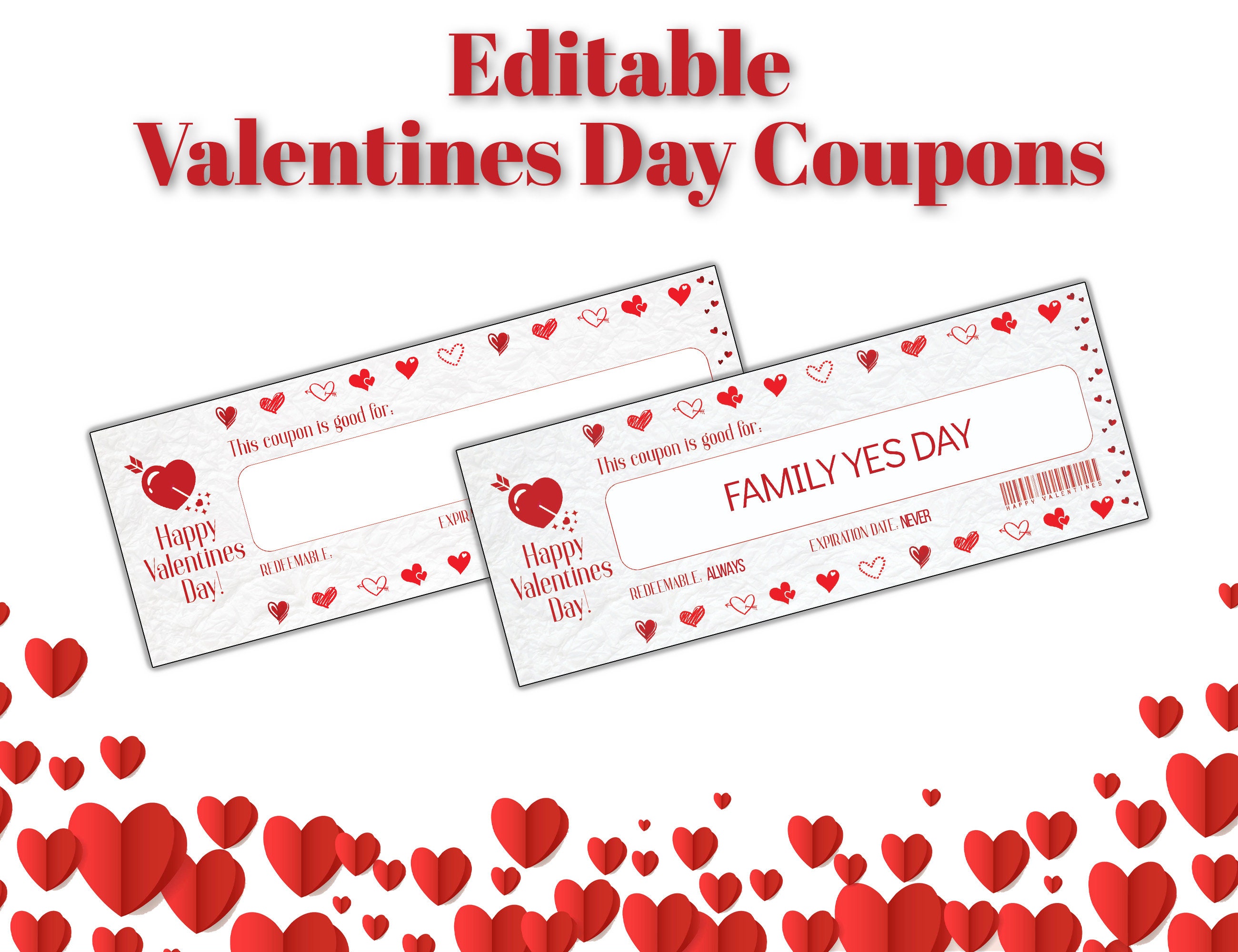 Editable Love Coupons, Valentines Day Coupons, Valentines Day Gift ...
