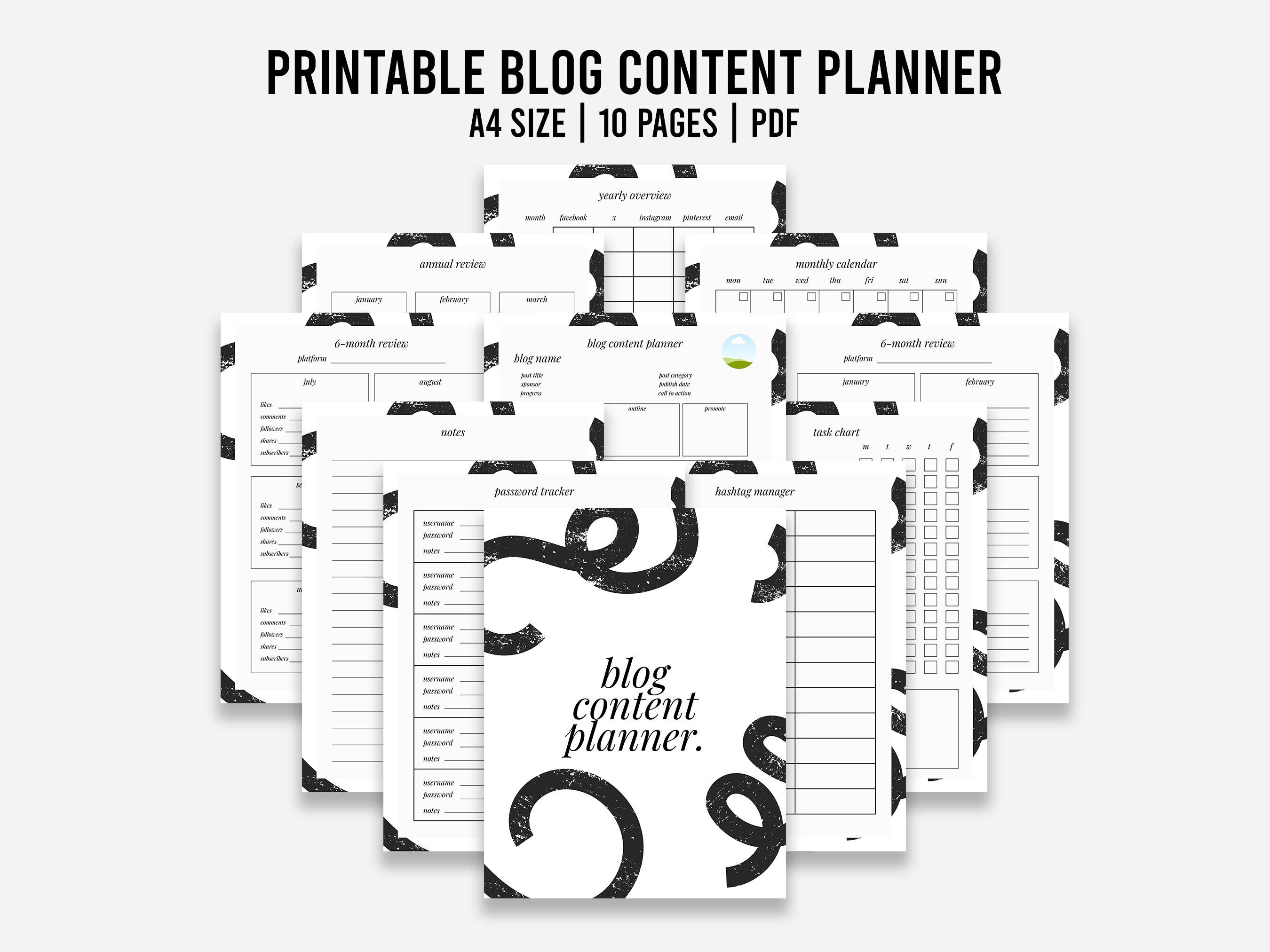 Printable Blog Content Planner, Social Media Post Template, Digital ...