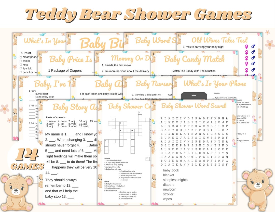 Teddy Bear Baby Shower Games, Baby Shower Printable Games, PDF Download ...