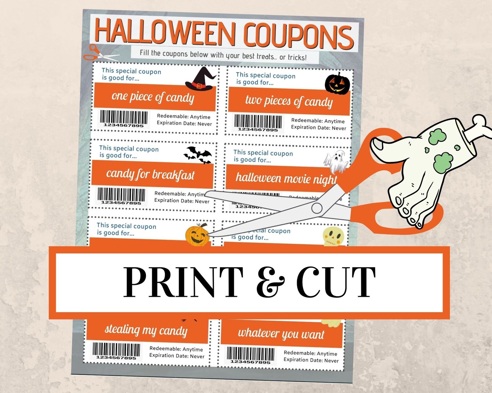 Editable Halloween Coupons Printable Halloween Gift Candy - Etsy