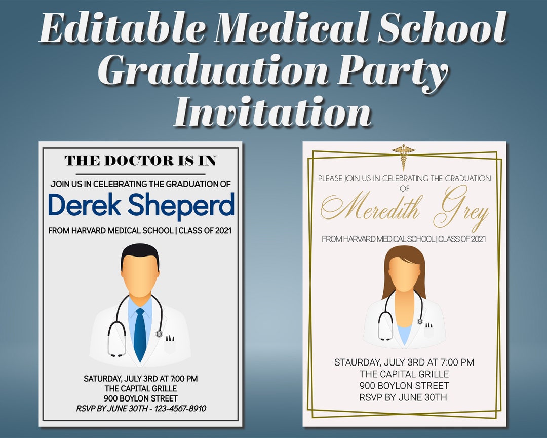 Editable Medical School Graduation Party Invitation, Customized Medical ...