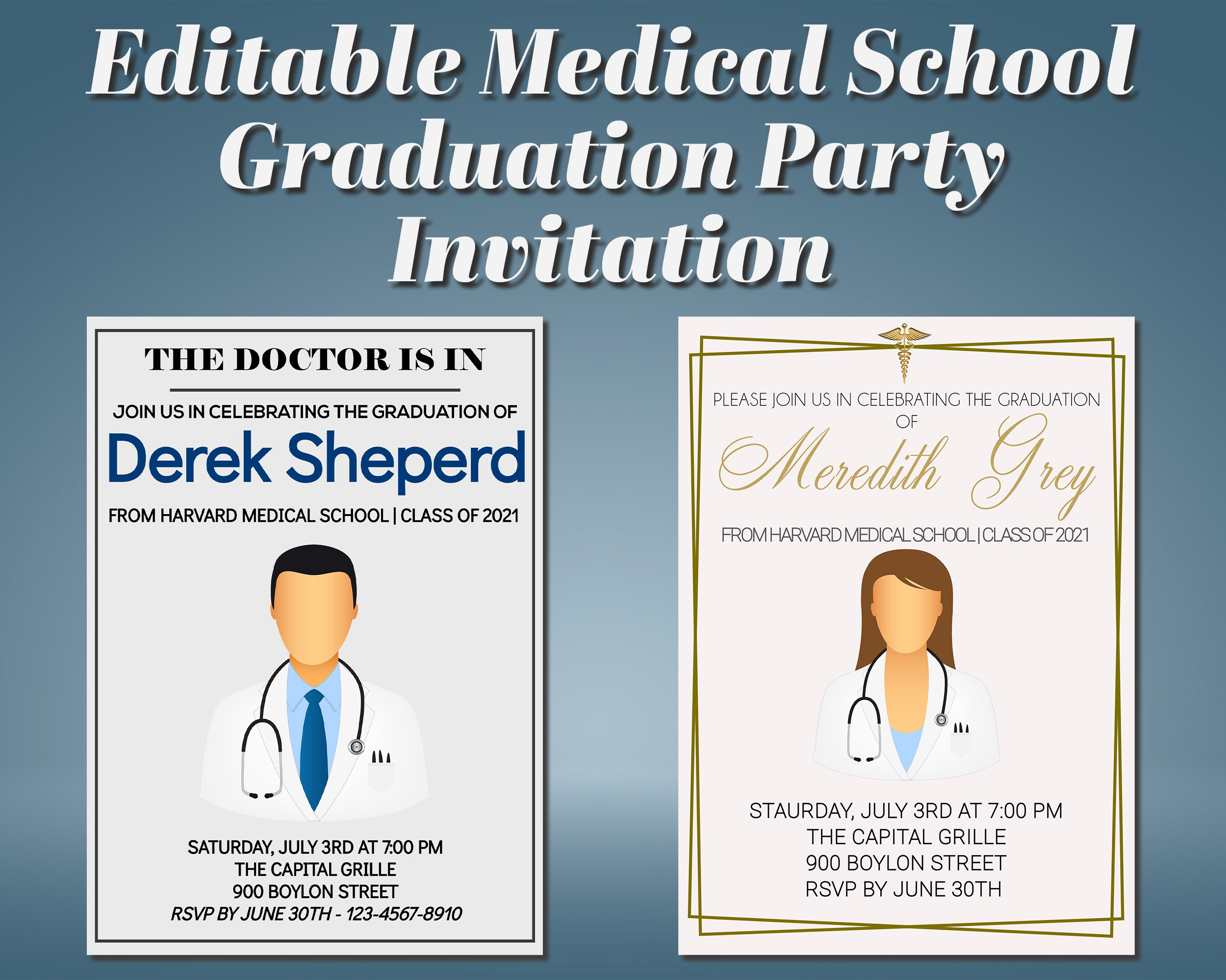 Editable Medical School Graduation Party Invitation, Customized Medical ...