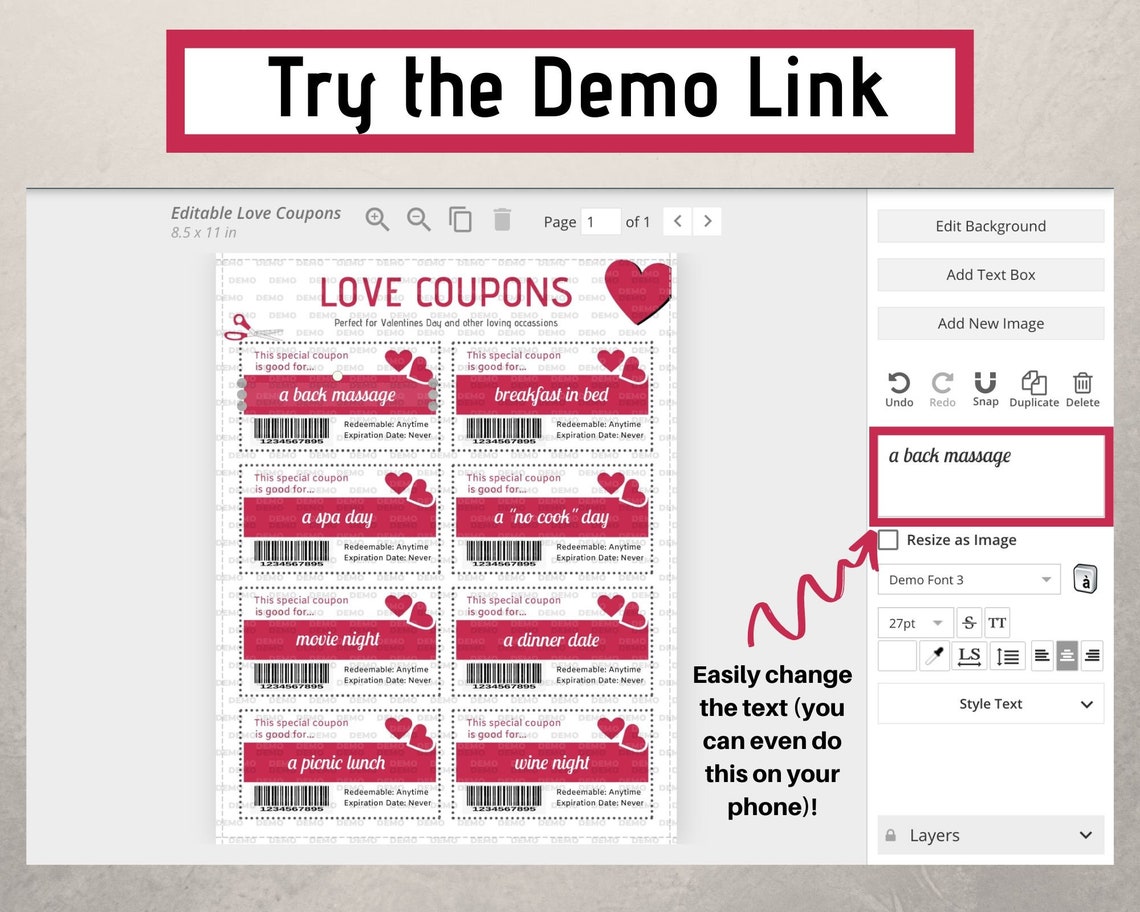 Editable Love Coupons Valentines Day Coupons Valentines Day | Etsy