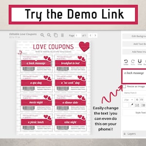 Editable Love Coupons, Valentines Day Coupons, Valentines Day Gift ...