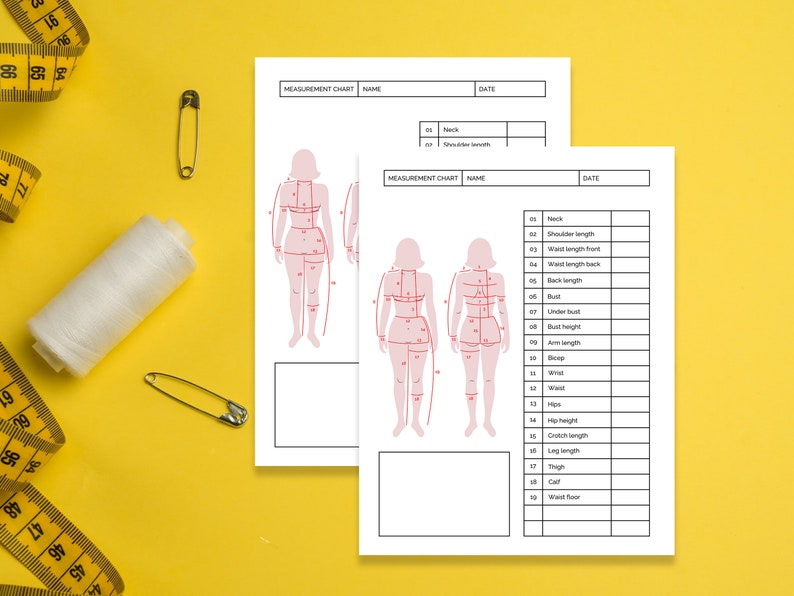 Sewing Measurement Chart, Body Size Chart, Sewing Worksheet, Instant ...