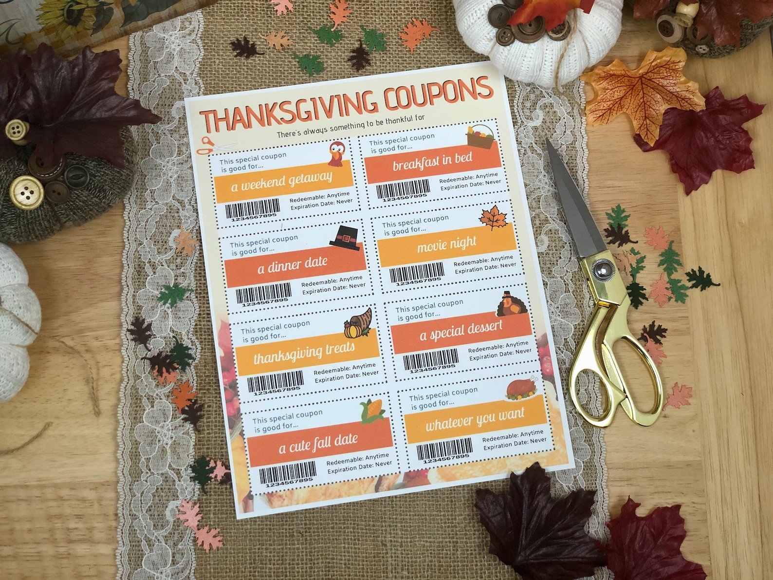 Editable Thanksgiving Coupons, Thanksgiving Gift Coupons, Thanksgiving ...