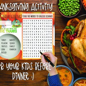 Thanksgiving Word Search Placemat, Thanksgiving for Kids, Thanksgiving ...