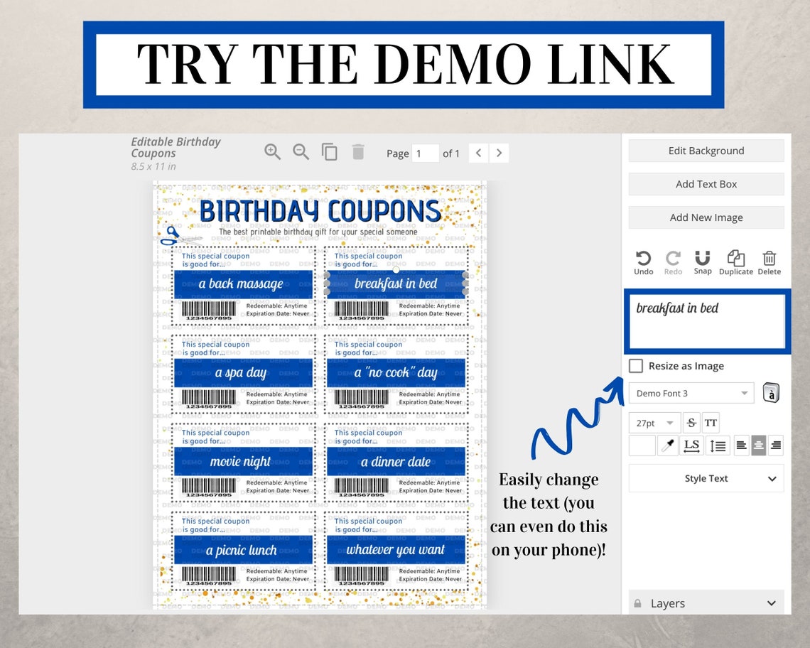 Editable Birthday Coupons, Printable Birthday Gift, Birthday Coupons ...