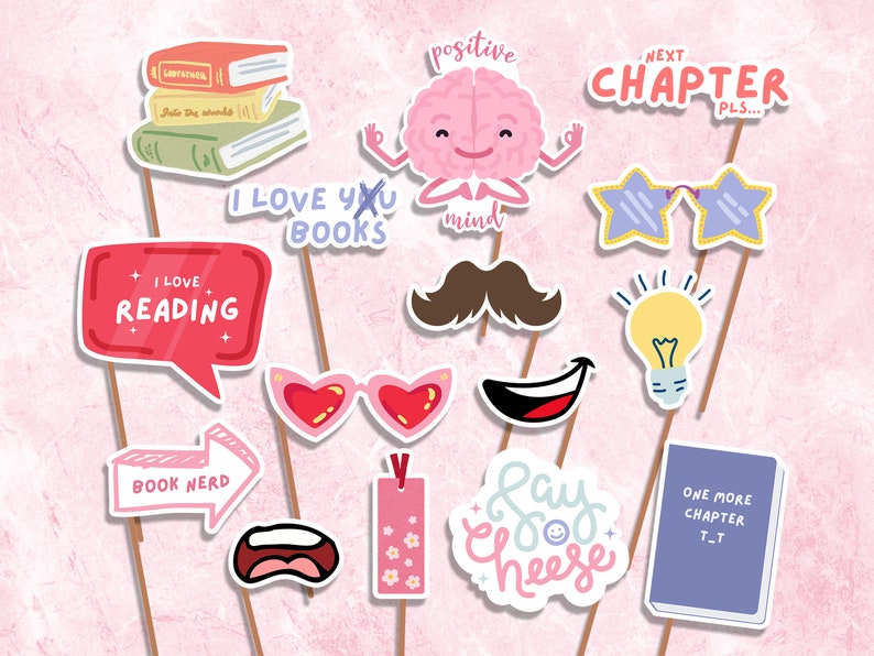 Photo Booth Props for Book Lover, Book Fair Props Template, Instant ...