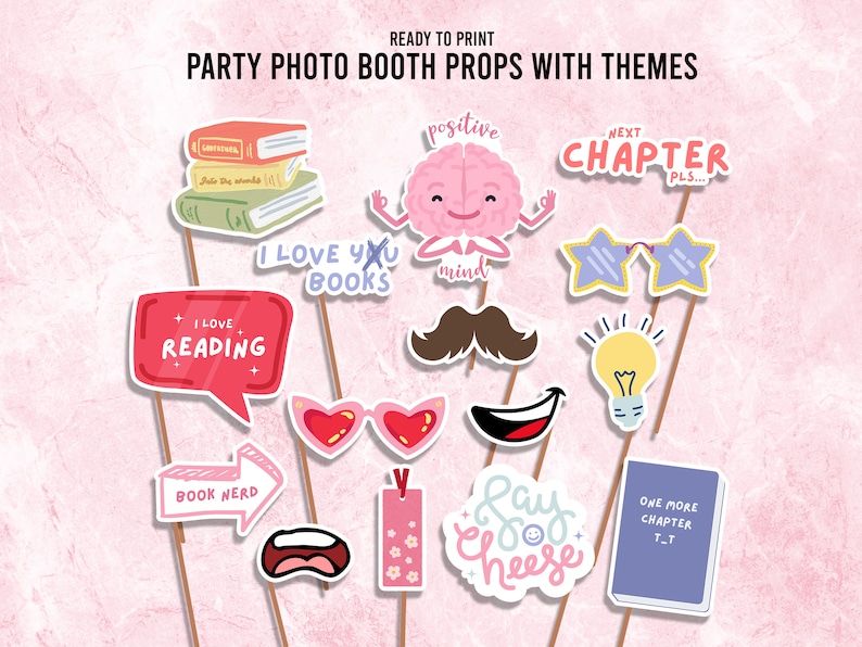Photo Booth Props for Book Lover, Book Fair Props Template, Instant ...