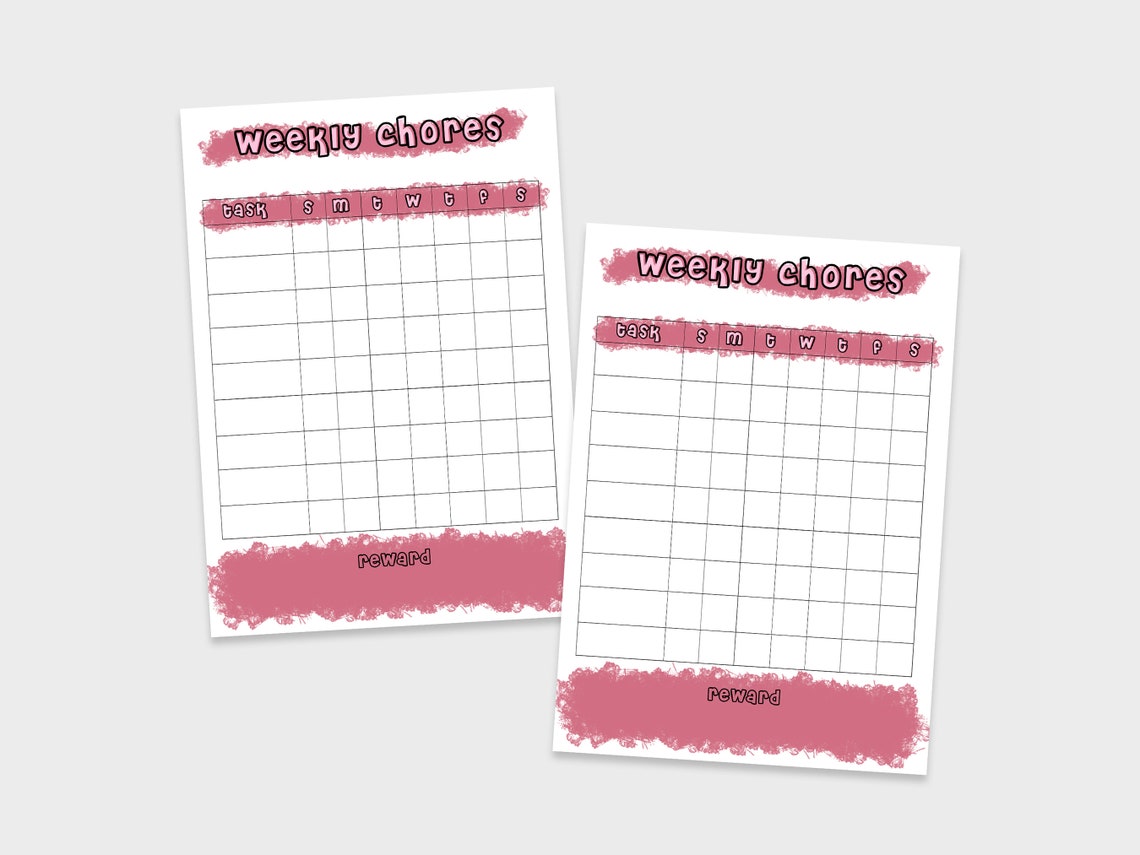 Weekly Chore Charts for Kids, Printable Chore Chart Template, Routine ...