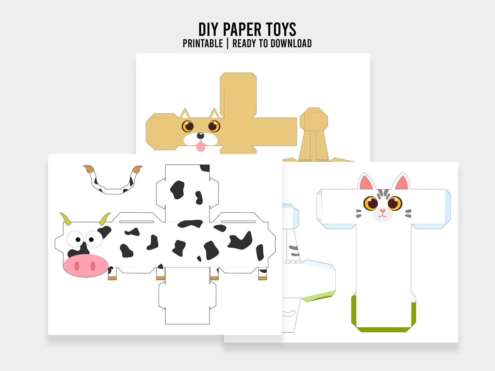 Printable DIY Paper Animal Toys, Paper Toys Template, Printable Origami ...