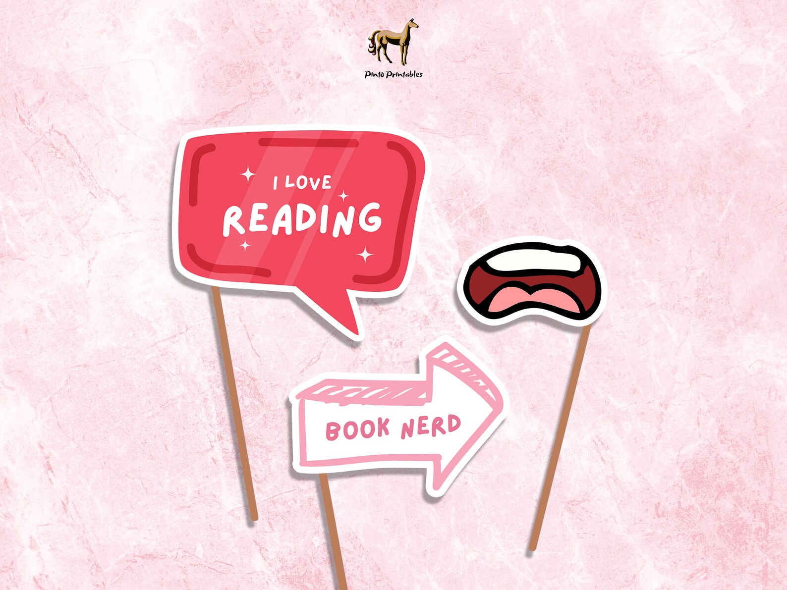 Photo Booth Props for Book Lover, Book Fair Props Template, Instant ...