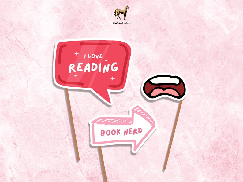 Photo Booth Props for Book Lover, Book Fair Props Template, Instant ...