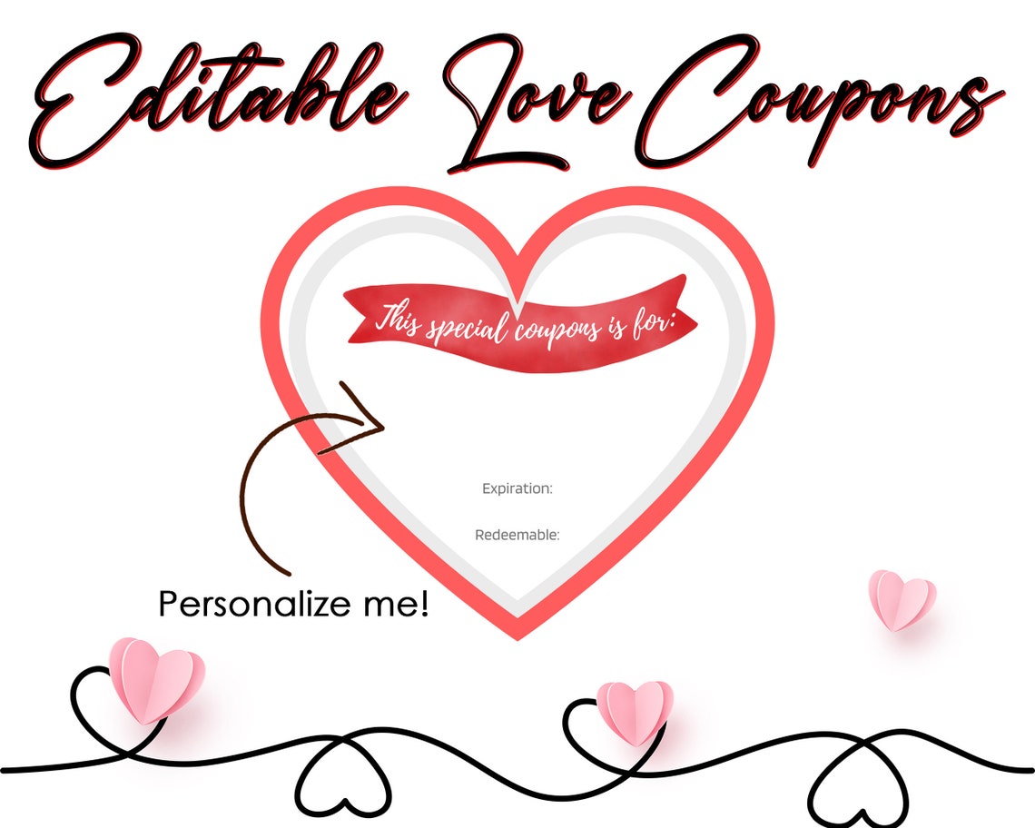 Heart-shaped Love Coupons, Valentines Day Coupons, Valentines Day Gift ...