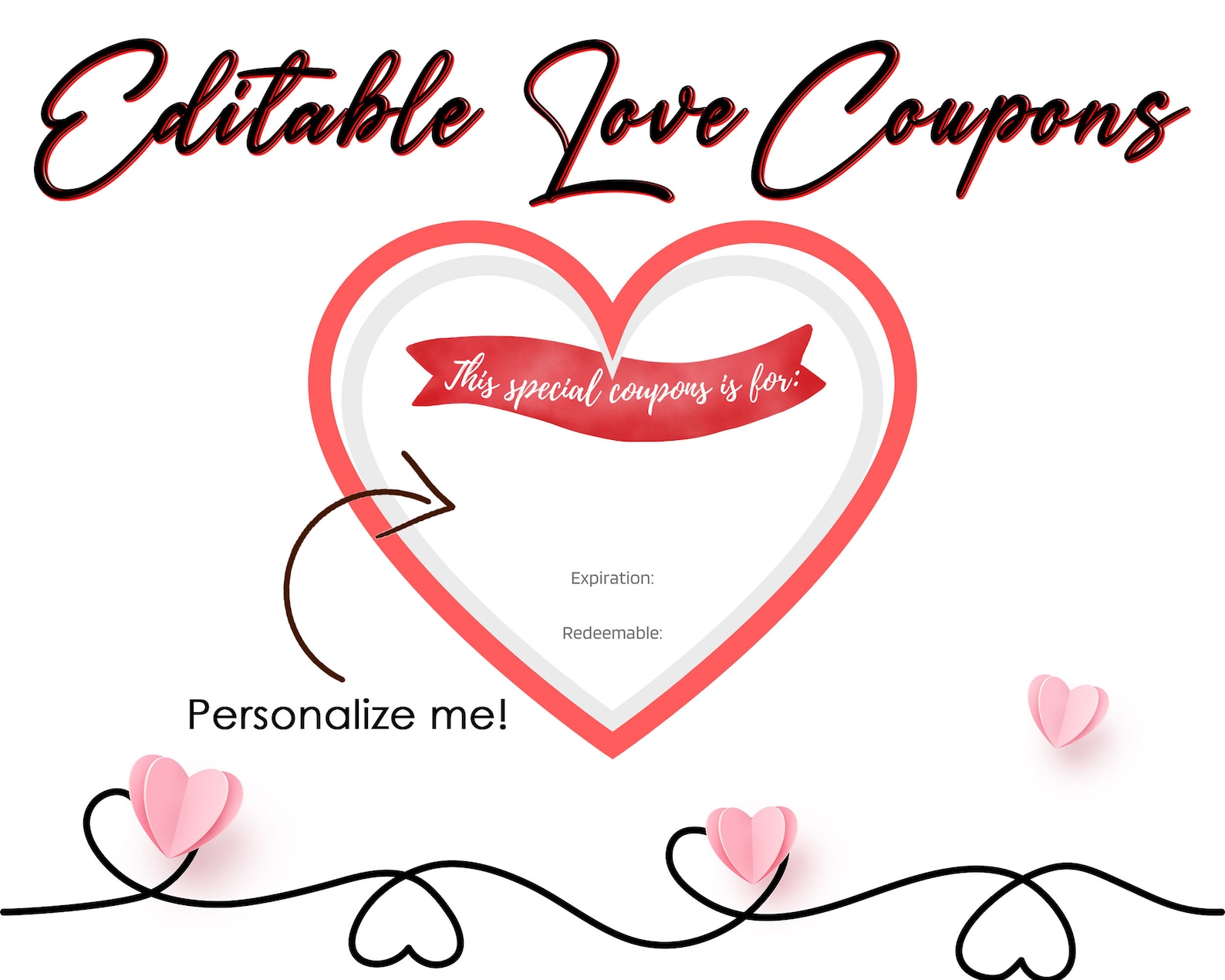 Heart-shaped Love Coupons, Valentines Day Coupons, Valentines Day Gift ...