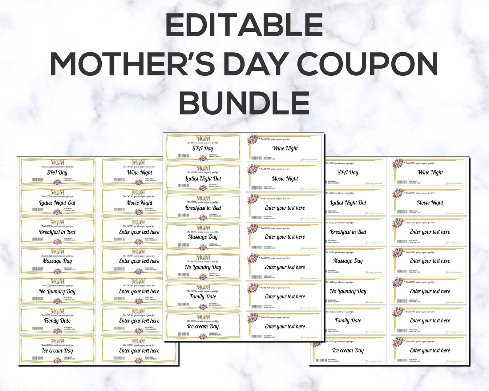 Editable Mother's Day Coupons Personalized Mothers Day - Etsy
