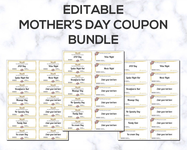 Editable Mother's Day Coupons Personalized Mothers Day - Etsy