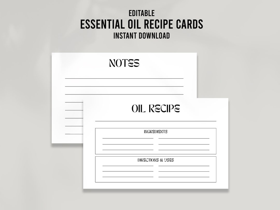 Editable Essential Oil Recipe Cards, Printable Card, Modern Recipe Card ...