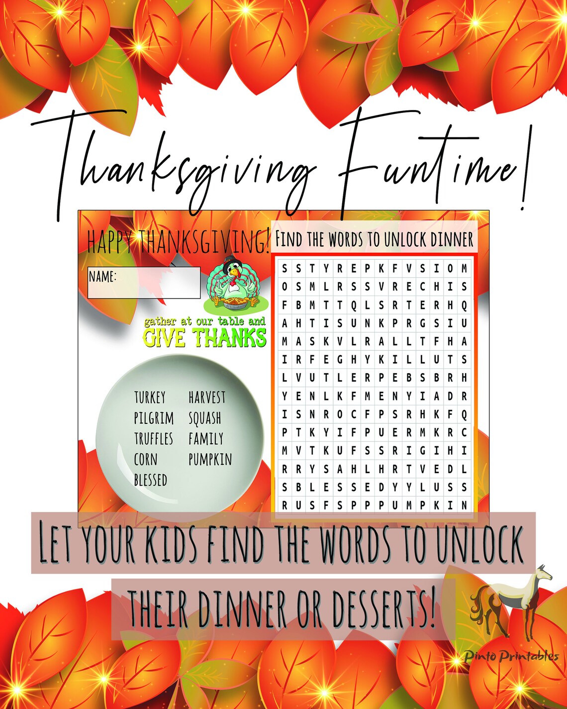 Thanksgiving Word Search Placemat Thanksgiving for Kids - Etsy