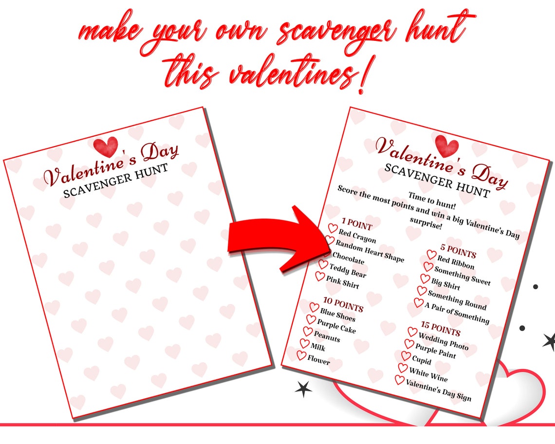 Editable Valentines Day Scavenger Hunt, Personalized Valentines Day ...