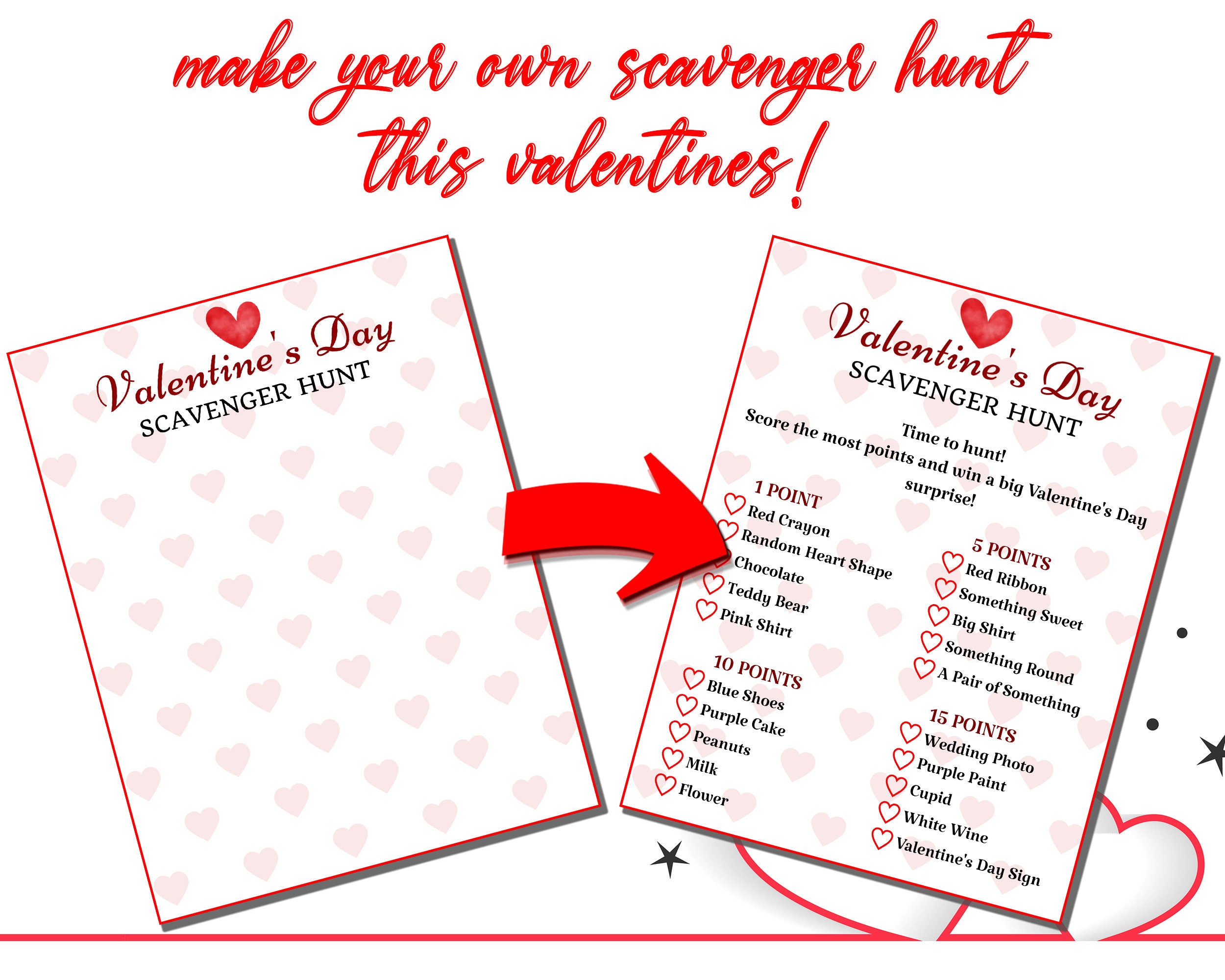 Editable Valentines Day Scavenger Hunt, Personalized Valentines Day ...
