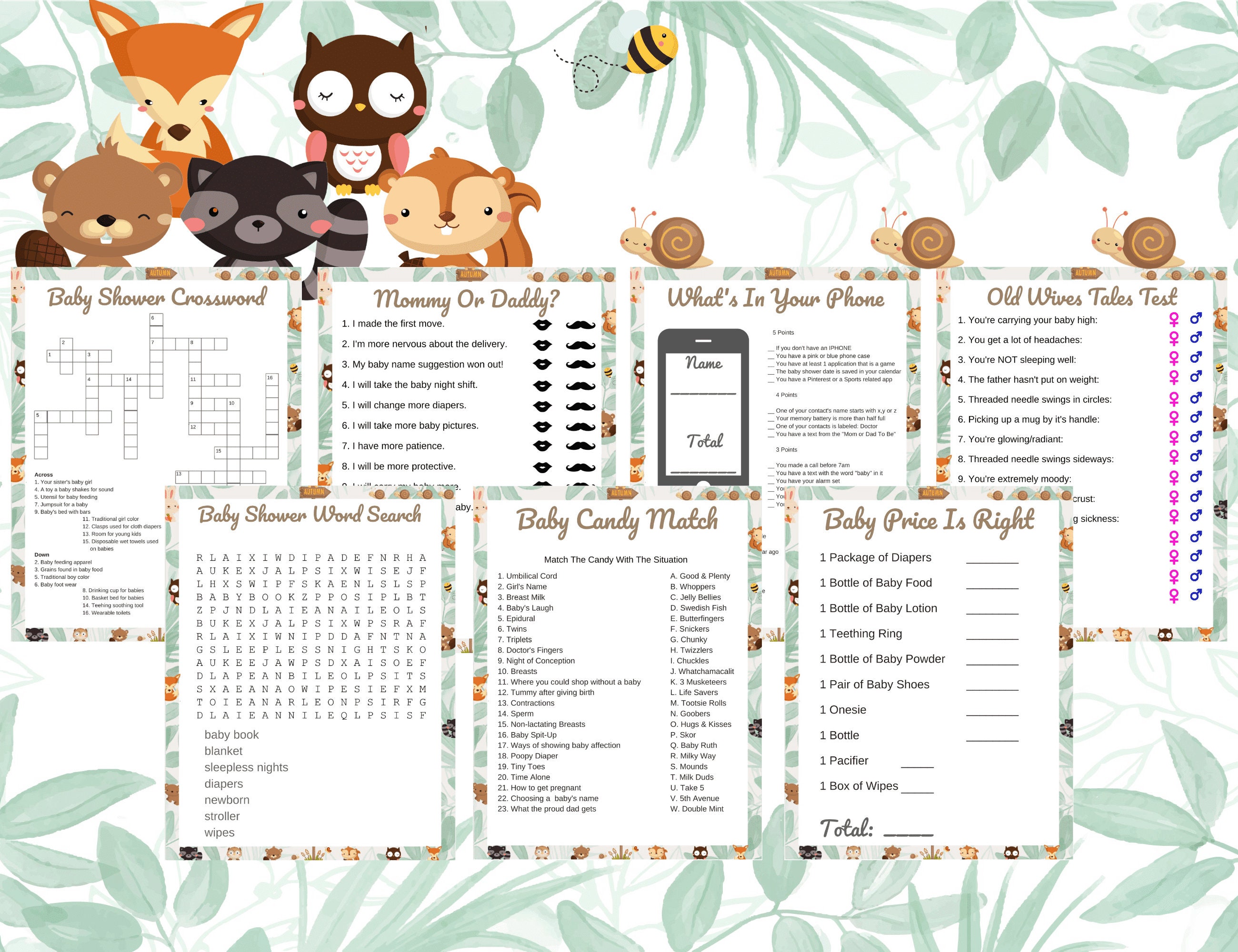 Woodland Baby Shower Games, Woodland Animal Theme Baby Shower Favors ...