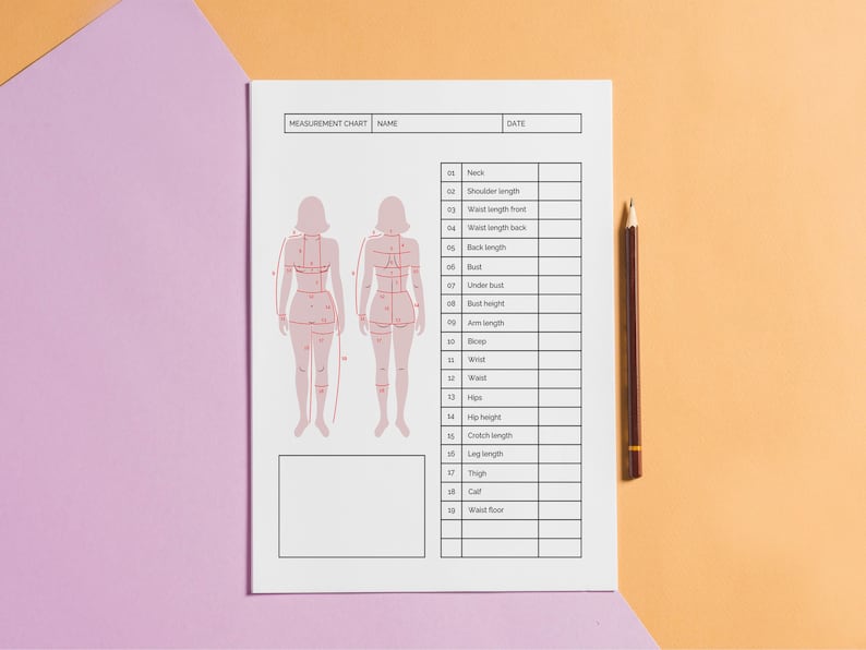 Sewing Measurement Chart, Body Size Chart, Sewing Worksheet, Instant ...