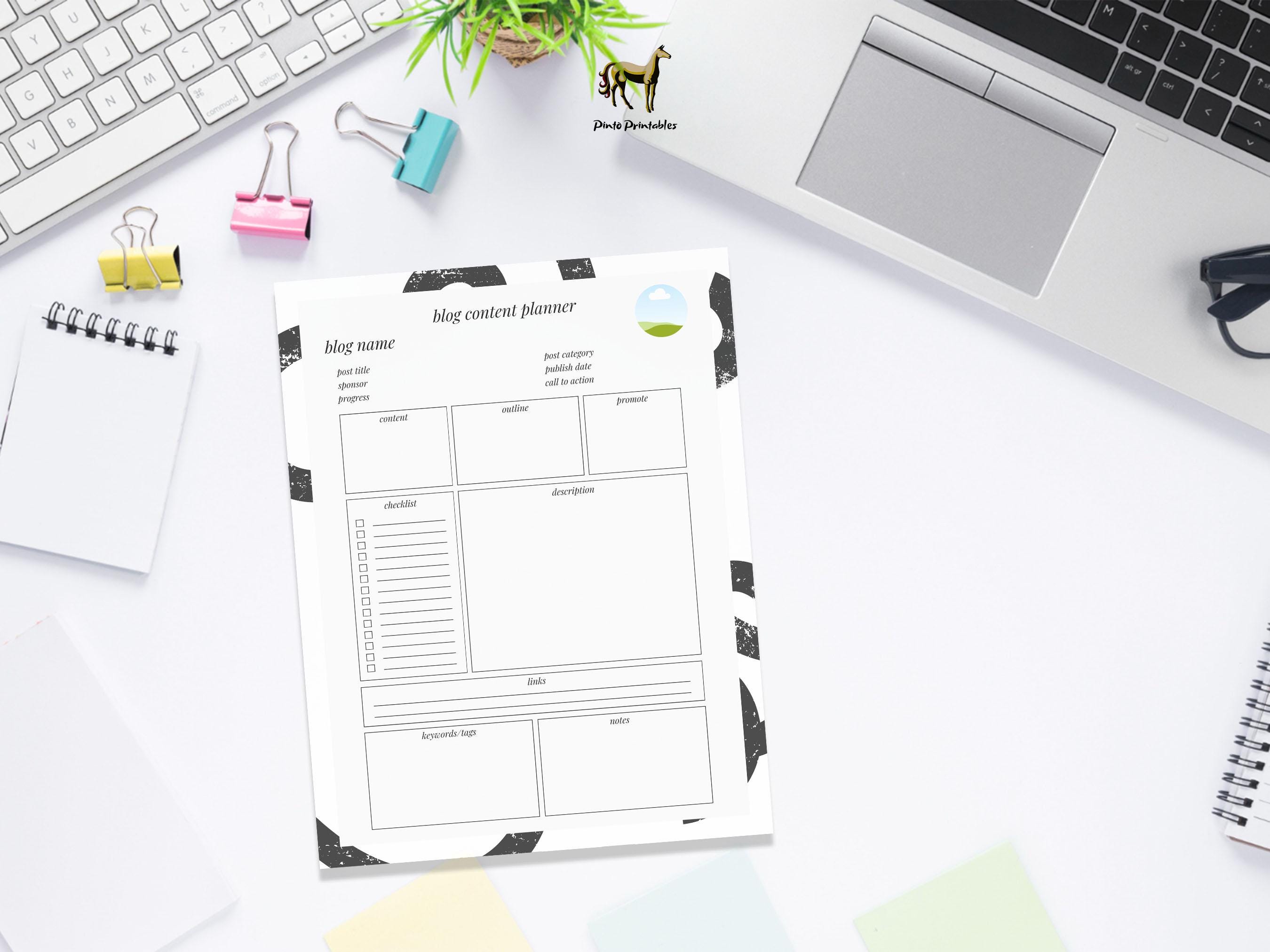 Printable Blog Content Planner, Social Media Post Template, Digital ...