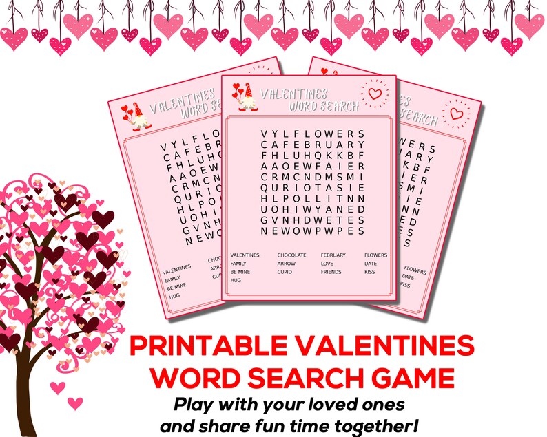 Valentines Day Word Search, Valentines Day Printable Game, Digital ...