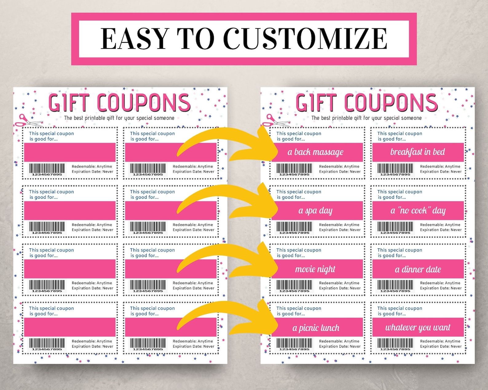 Editable Gift Coupons, Printable Gift, Gift Coupons PDF - Etsy