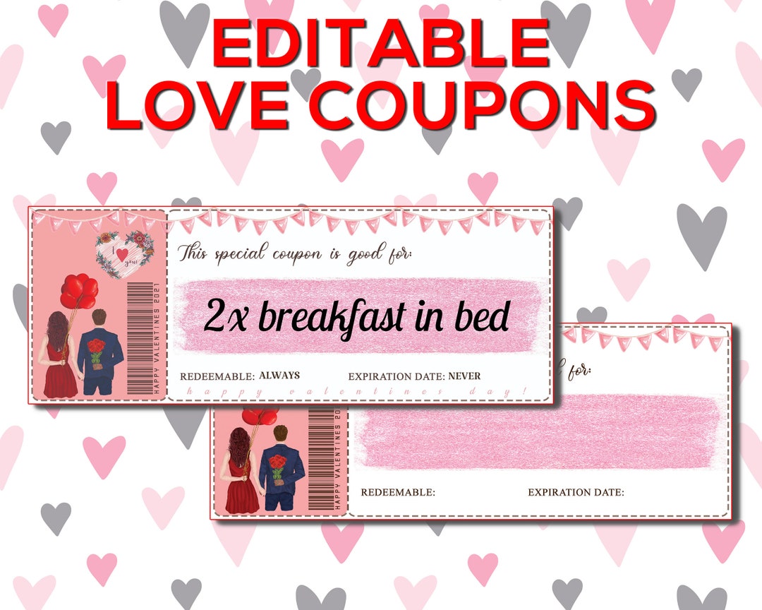 Editable Valentines Day Coupons, Personalized Valentines Day Gift for ...