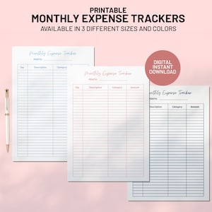 Printable Monthly Expense Trackers, Spending Tracker, Expense Log ...