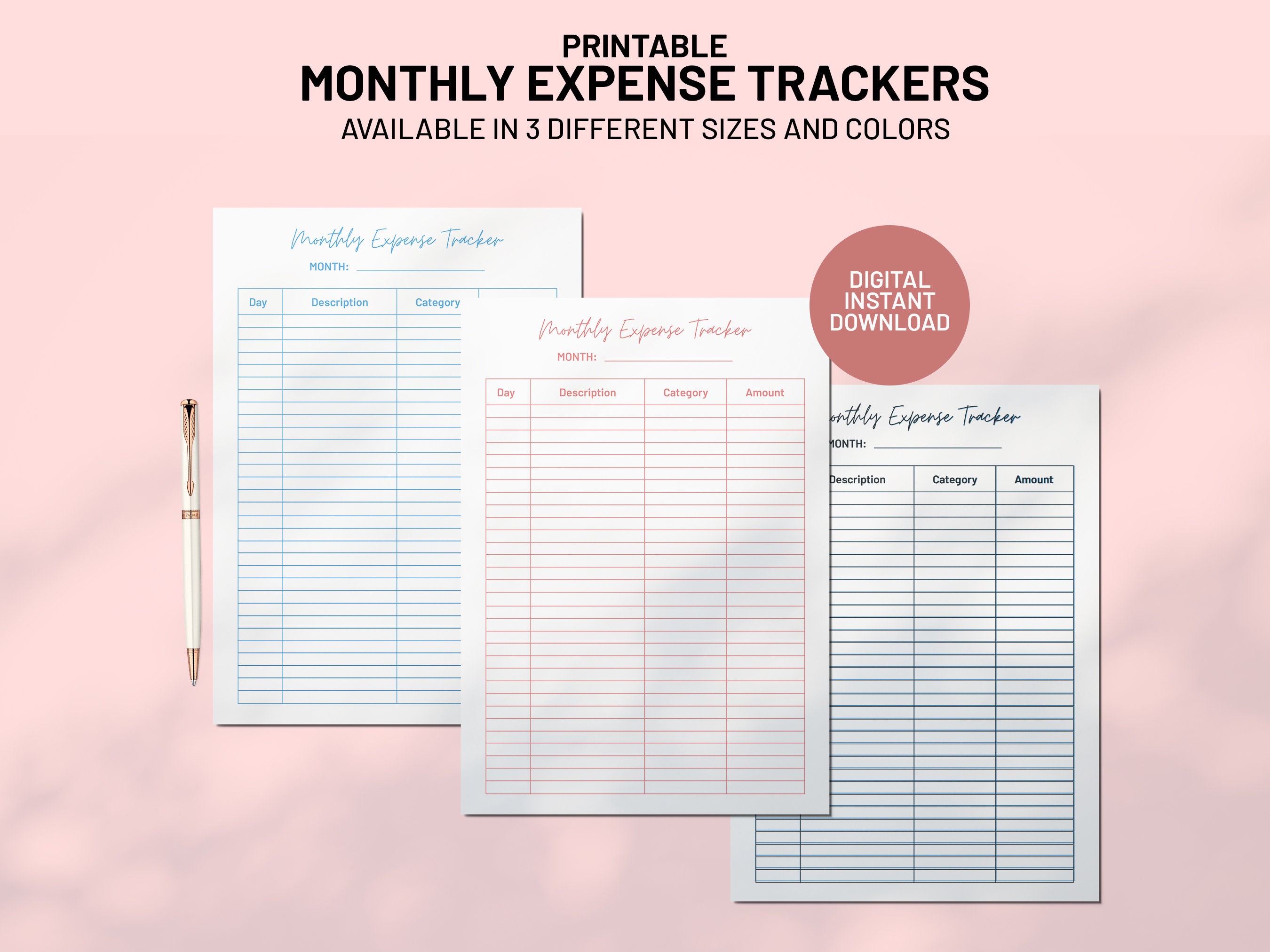 Printable Monthly Expense Trackers, Spending Tracker, Expense Log ...
