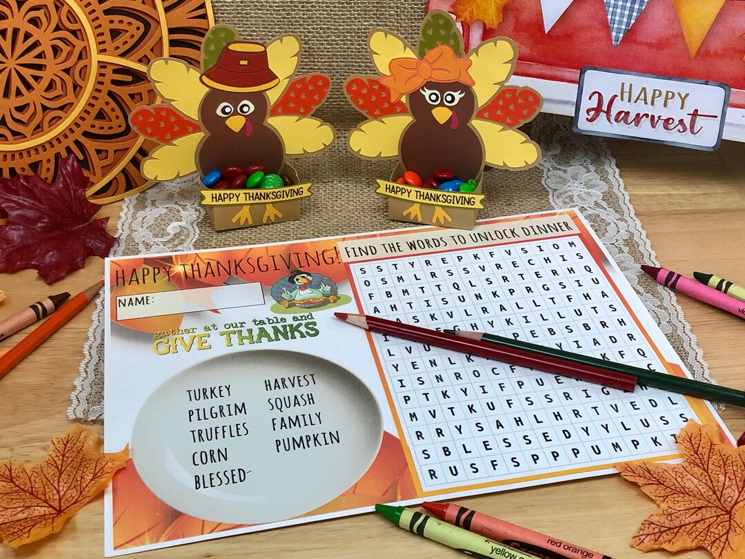 Thanksgiving Word Search Placemat, Thanksgiving for Kids, Thanksgiving ...