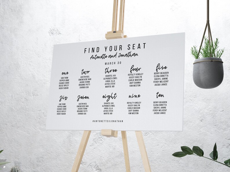Wedding Guest Seating Template, Editable Table Seating Chart Board ...