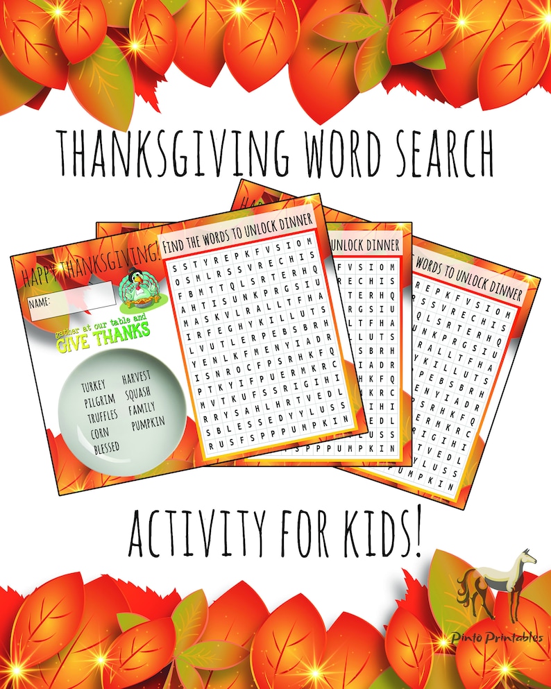 Thanksgiving Word Search Placemat Thanksgiving for Kids - Etsy