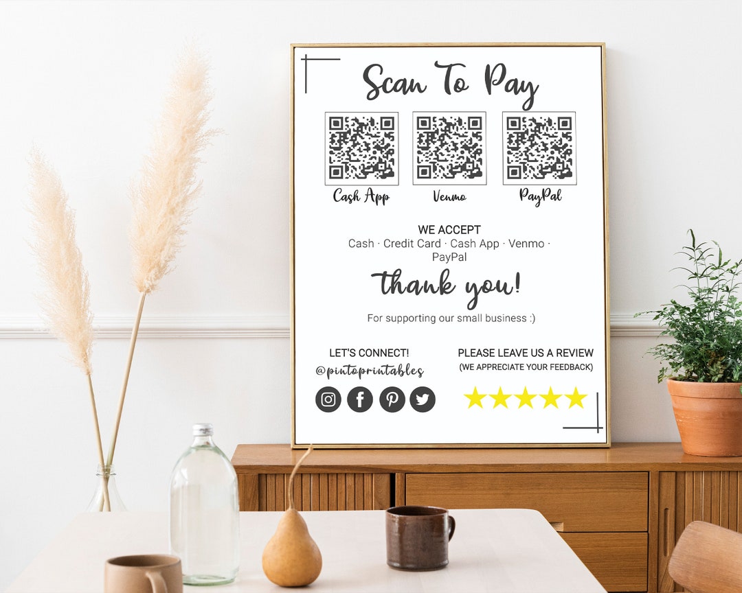 Scan to Pay Template, QR Code Template, Venmo QR Code Sign, Cash App ...