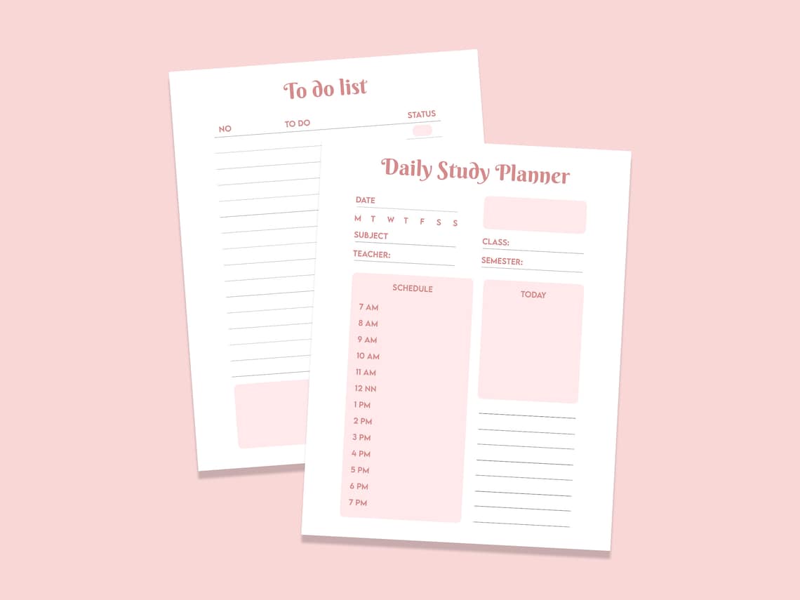 Daily Study Planner Printable, College Planner, Digital Homework ...
