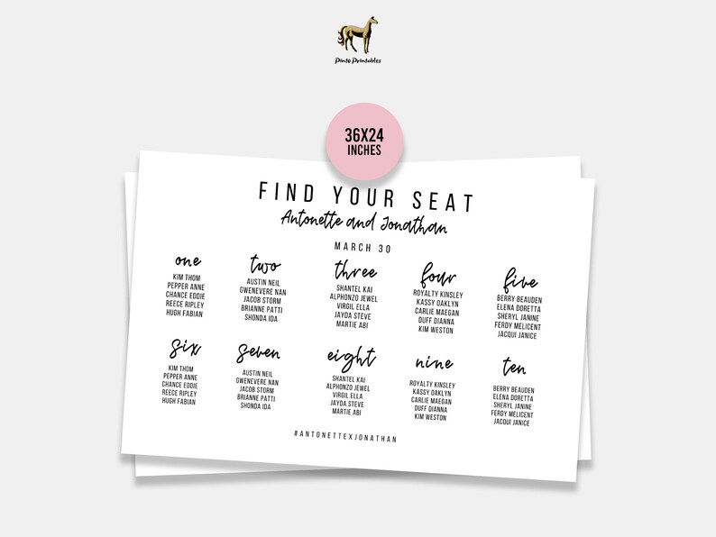 Wedding Guest Seating Template, Editable Table Seating Chart Board ...
