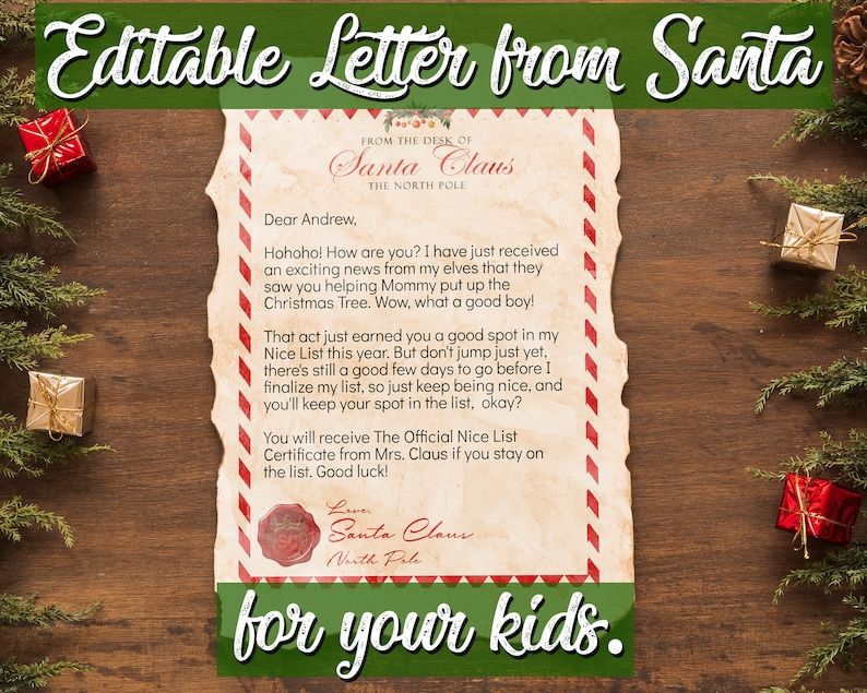 Editable Letter From Santa, Santa Cam Letter Printable, Printable Nice ...