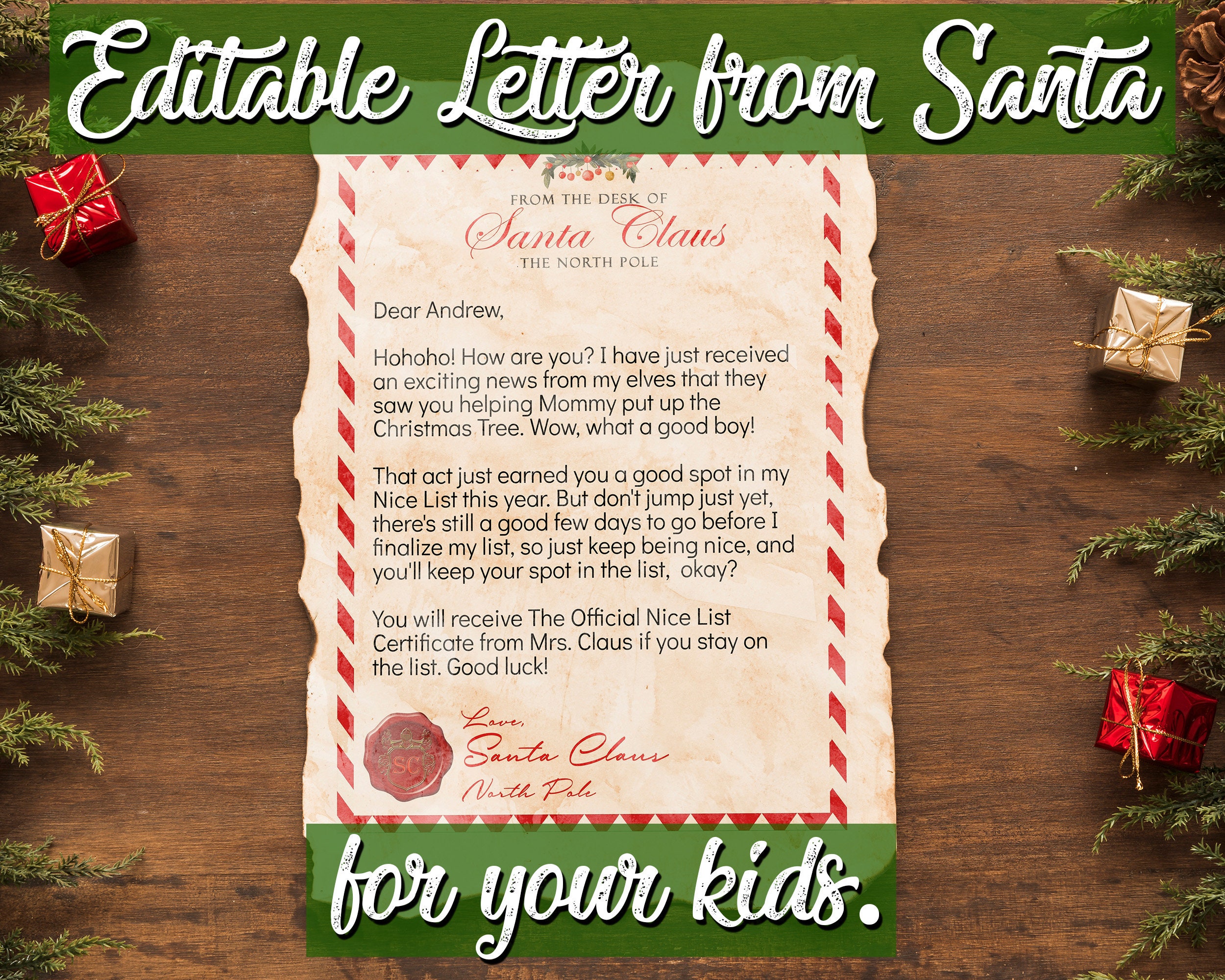 Editable Letter From Santa, Santa Cam Letter Printable, Printable Nice ...