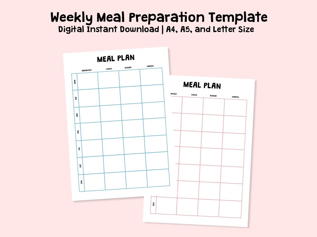 Weekly Meal Preparation Template, Family Meal Plan, Printable Meal Plan ...